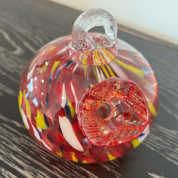 Bird | Art Glass Multicolor Swirl Round Glass Red Yellow Birdfeeder ...
